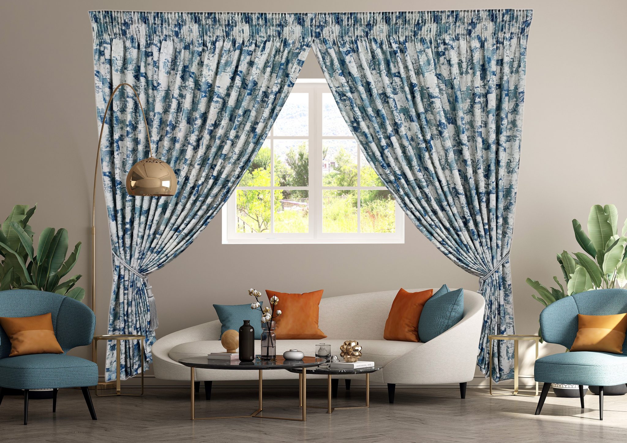 Hermanus Woven Curtain (Front Only) 2 Panel Curtain - Voil Centre