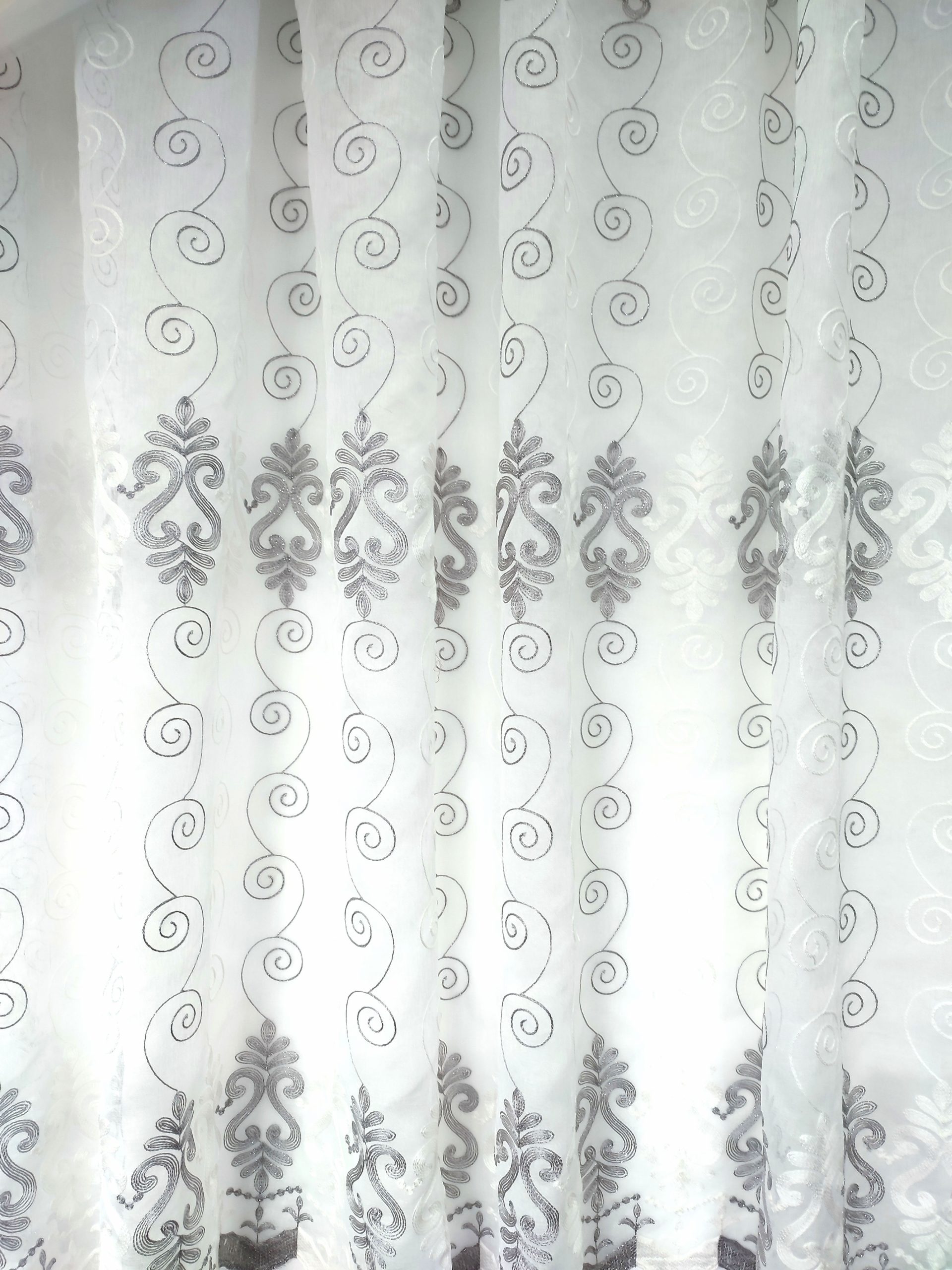 Pirates 20203 Grey Embroidered +Plain Crush Voile Front - Voil Centre