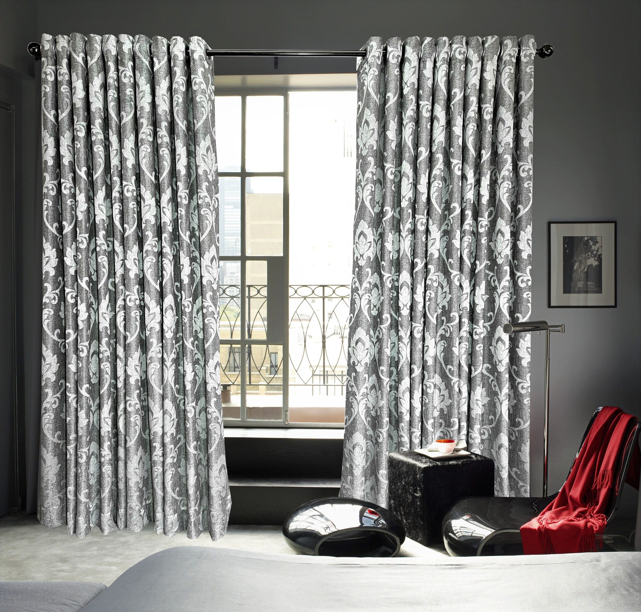 Medallion Grey Eyelet Curtains Ready to Hang - Voil Centre